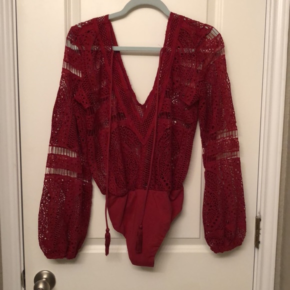 Tops | Red Lace Bodysuit | Poshmark